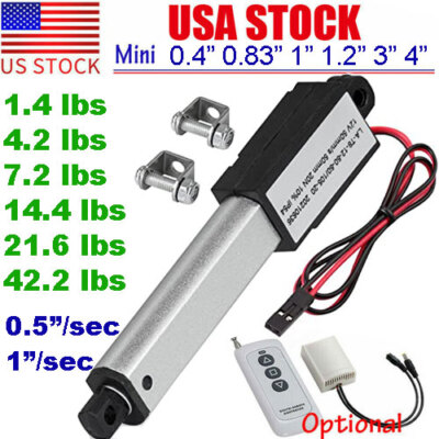 DC 12V Small Mini Micro Linear Actuator 1.2" 2" 3" 4" Stroke Fast Speed ...