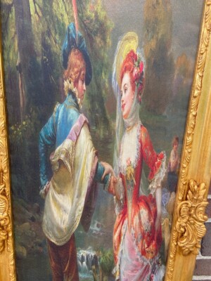 Framed Scenery French Rococo Gold Wall Art w/ Romantic Pastoral Fabric ...