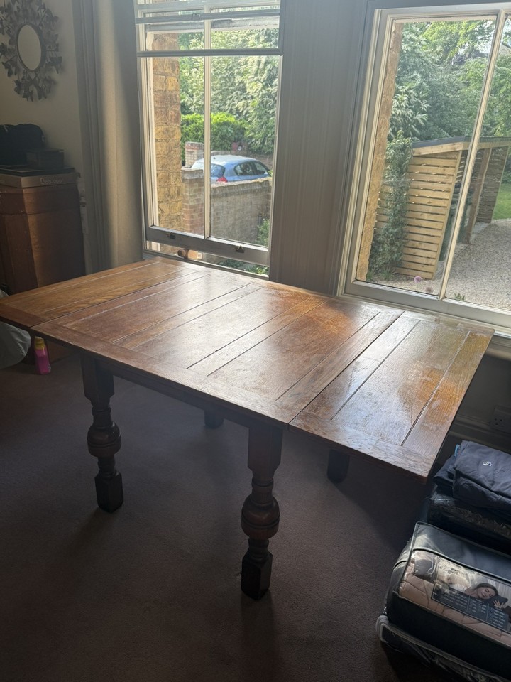 Vintage solid oak extending draw-leaf dining table | eBay UK