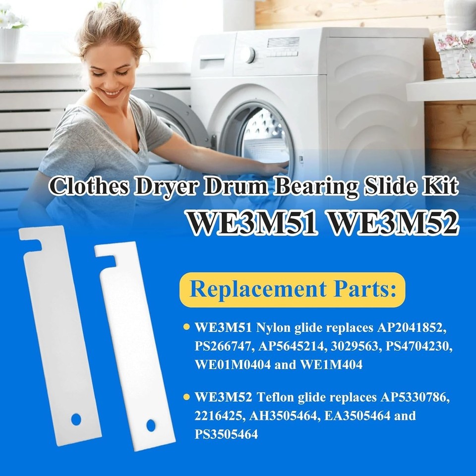 4PCS WE3M51 WE3M52 Clothes Dryer Teflon and Nylon Drum Bearing Slide ...