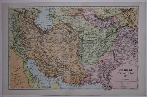 1910 ORIGINAL MAP PERSIA AFGHANISTAN KHORASSAN BOKHARA BALUCHISTAN ...