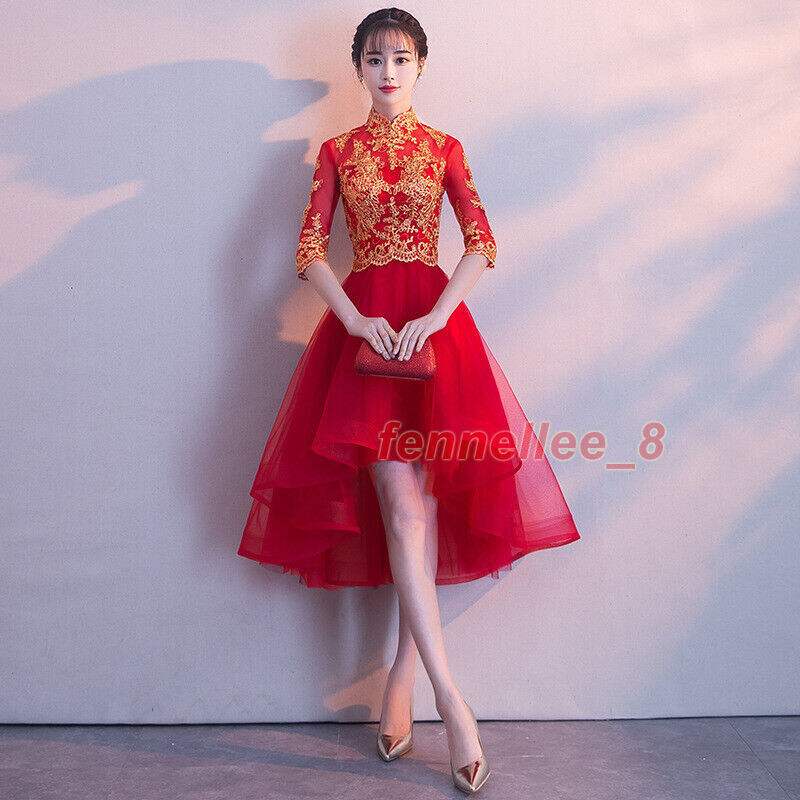 Women Chinese Cheongsam Wedding Bride Long Dress Prom Gown Embroidery ...