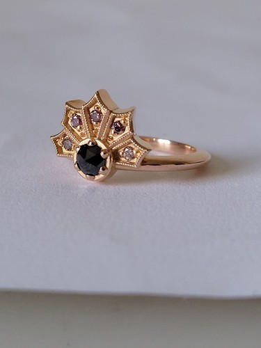 Swank Metalsmithing 14K Rose Gold Black Diamond Purple Diamonds Deco ...