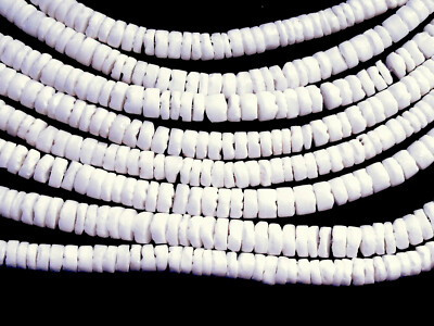 3 Strands large 5mm Heishi Shell Beads, White Clam Shell, Native ...