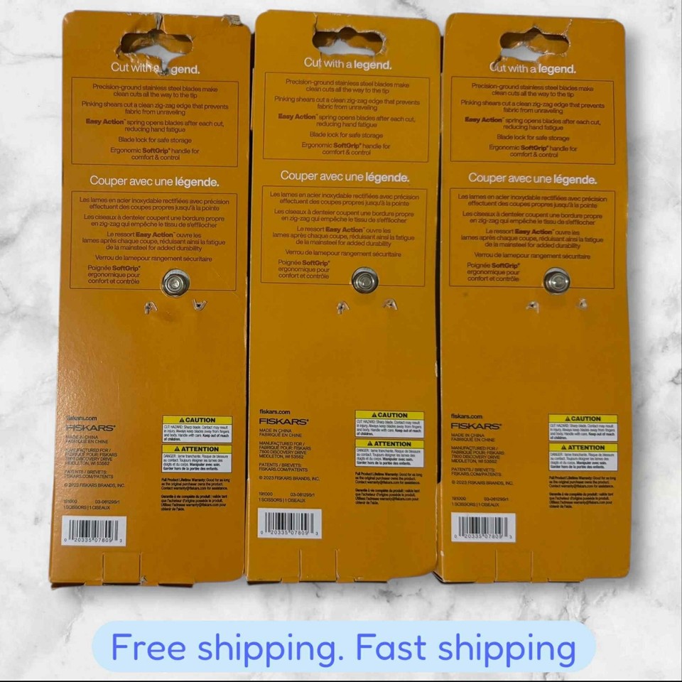 FOR 3 Fiskars Easy Action Pinking Shears 10.5 Inch (191000-1001) BRAND ...