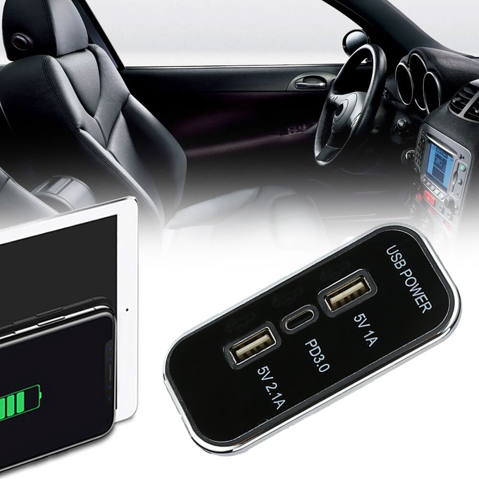 3 Ports USB Type-C PD 2.1A 1A Auto Car Charger Socket Power Adapter ...