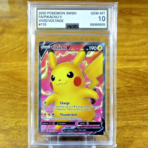 Pokemon SWSH Vivid Voltage Pikachu V 170/185 AGS Gem-MT 10 Full Holo ...