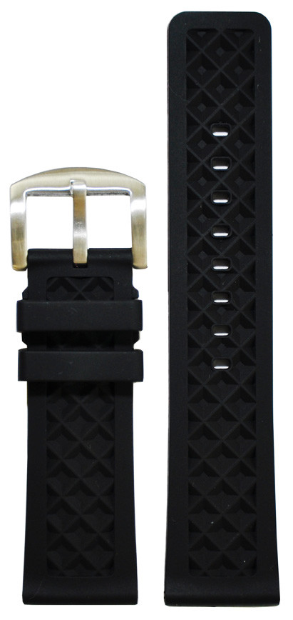 24mm Panatime Black Waterproof Rubber Diamond Pattern Watch Band 24/22 ...