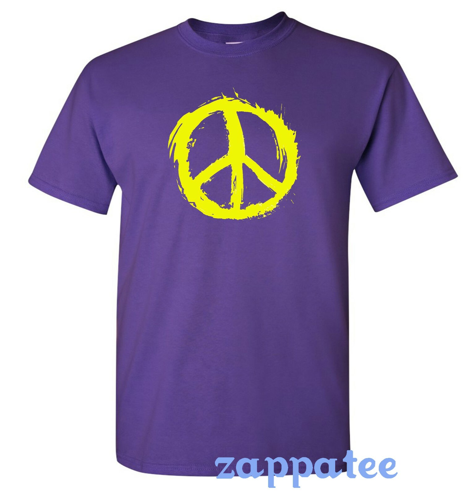 Peace CND logo T Shirt - Purple and Yellow hippy love Tee | eBay UK