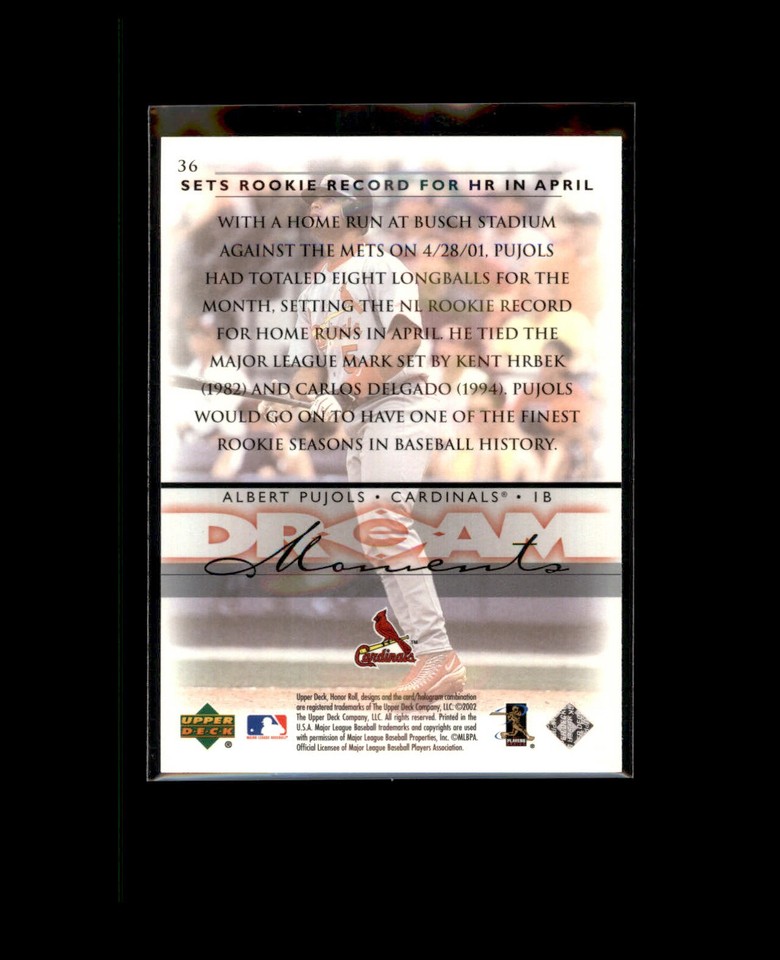 2002 Upper Deck Honor Roll #36 Albert Pujols St. Louis Cardinals | eBay