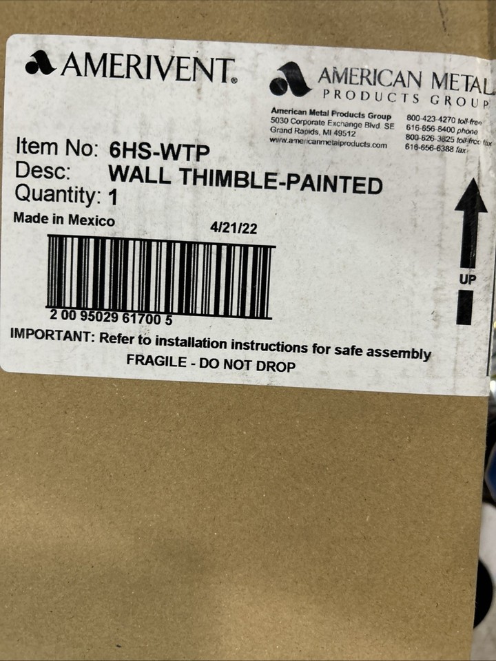 NEW AMERI-TECH 6HS-WTP 6 INCH GALVANIZED STOVE PIPE 3 WALL THIMBLE KIT 6313654 | eBay