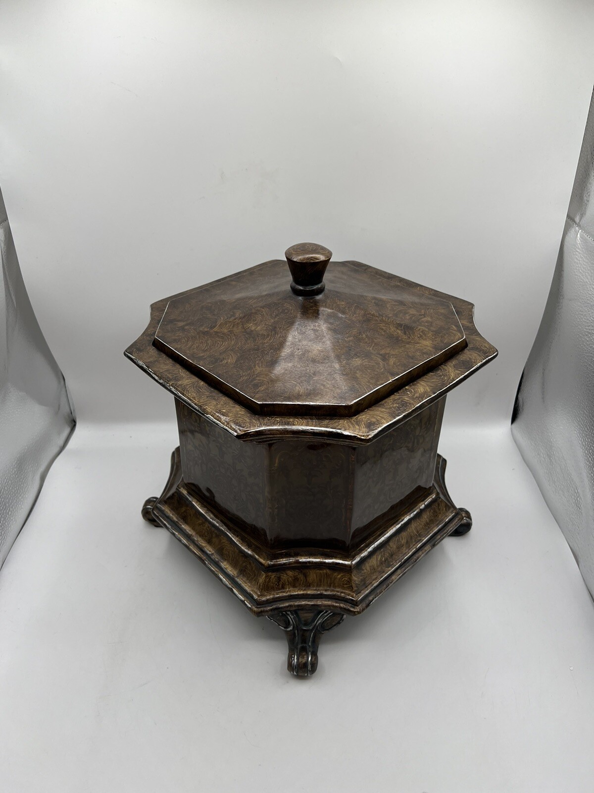 Decorative Octagonal Wood Lacquered Box Large With Lid Heavy 11x11x14 ...