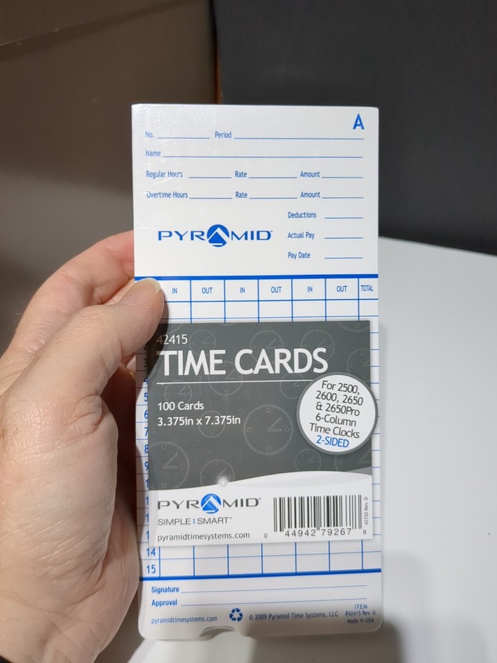 Pyramid Time Cards Simple Smart 42415 100 Count Sealed Systems Large ...