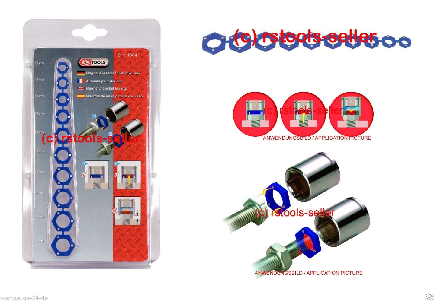 KS Tools MAGNETEINLAGEN-SATZ STECKSCHLÜSSEL10tlg. Magneteinsätze ...