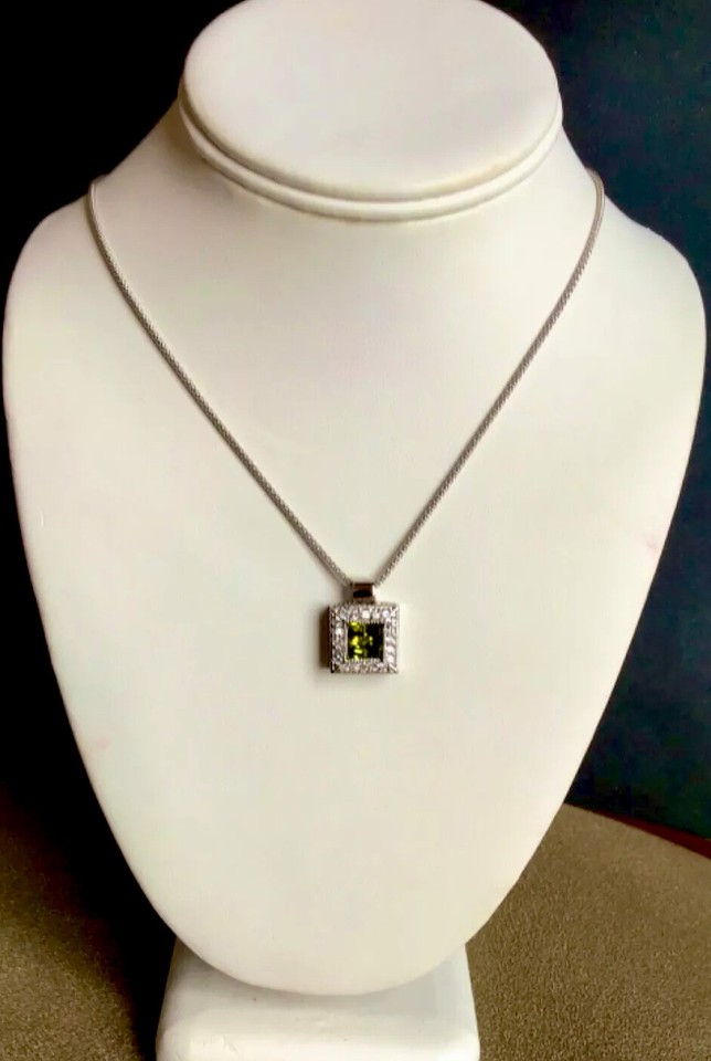 Peridot Sterling Silver Geometric Pendant with Chain | eBay