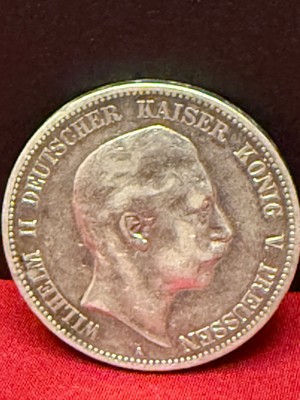 GERMAN 5 Mark 1902 A PRUSSIA KAISER WILHELM II 90% Silver Coin EMPIRE ...