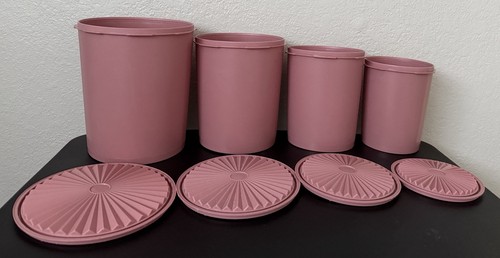 Vintage Tupperware Dusty Rose/Mauve 4 pc. Canister Set With 3 scoops ...