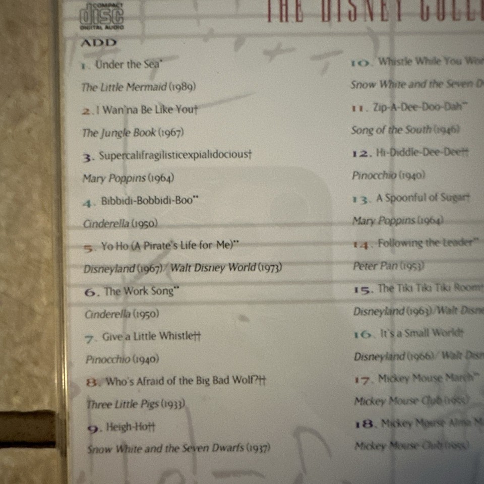 The Disney Collection Vol. 1 CD Audio Songs From Movies TV Shows Theme ...