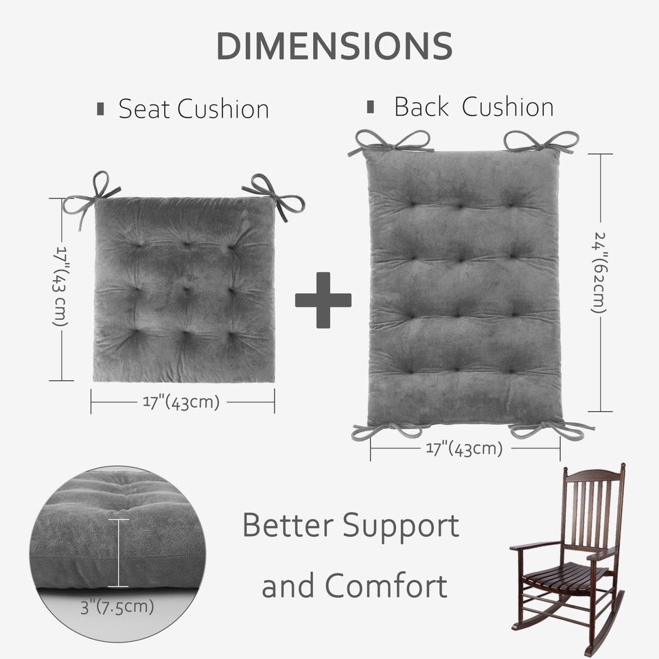 Rocking Chair Cushion Large Rocking Chair Pads with Ties Premium Tufted ...