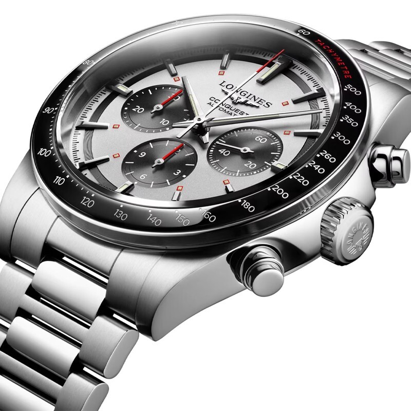 New Longines Conquest Black Chronograph Steel 42mm Men's Watch ...