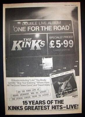 The Kinks One For The Road 1980 Poster Type Ad, Promo Advert | eBay