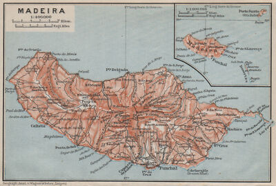 MADEIRA island topo-map. Portugal mapa. BAEDEKER 1911 old antique chart ...