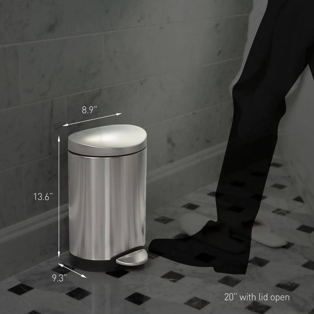 6L Semi-Round Step Bathroom Trash Can, Brushed Steel | eBay