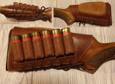 Leather Shotgun Shell Cartridge Buttstock Holder Cheek Rest Padded - 12 ...