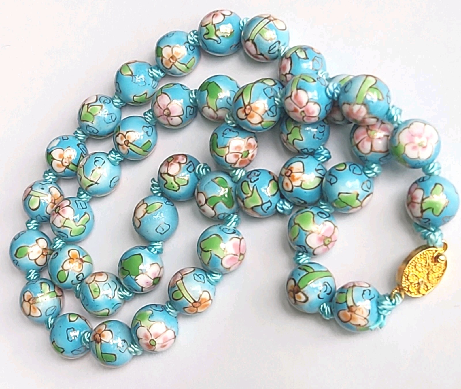 12mm Vintage Chinese Export Cloisonne Light Blue Hand… - Gem