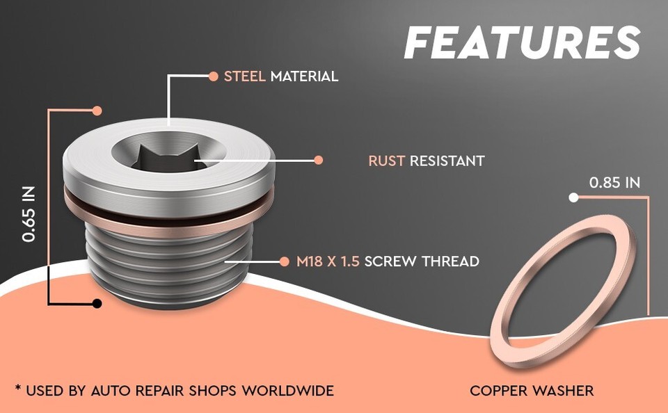 Oxygen Sensor Plug Steel M18 x 1.5 Metric Threading with Copper Washer ...