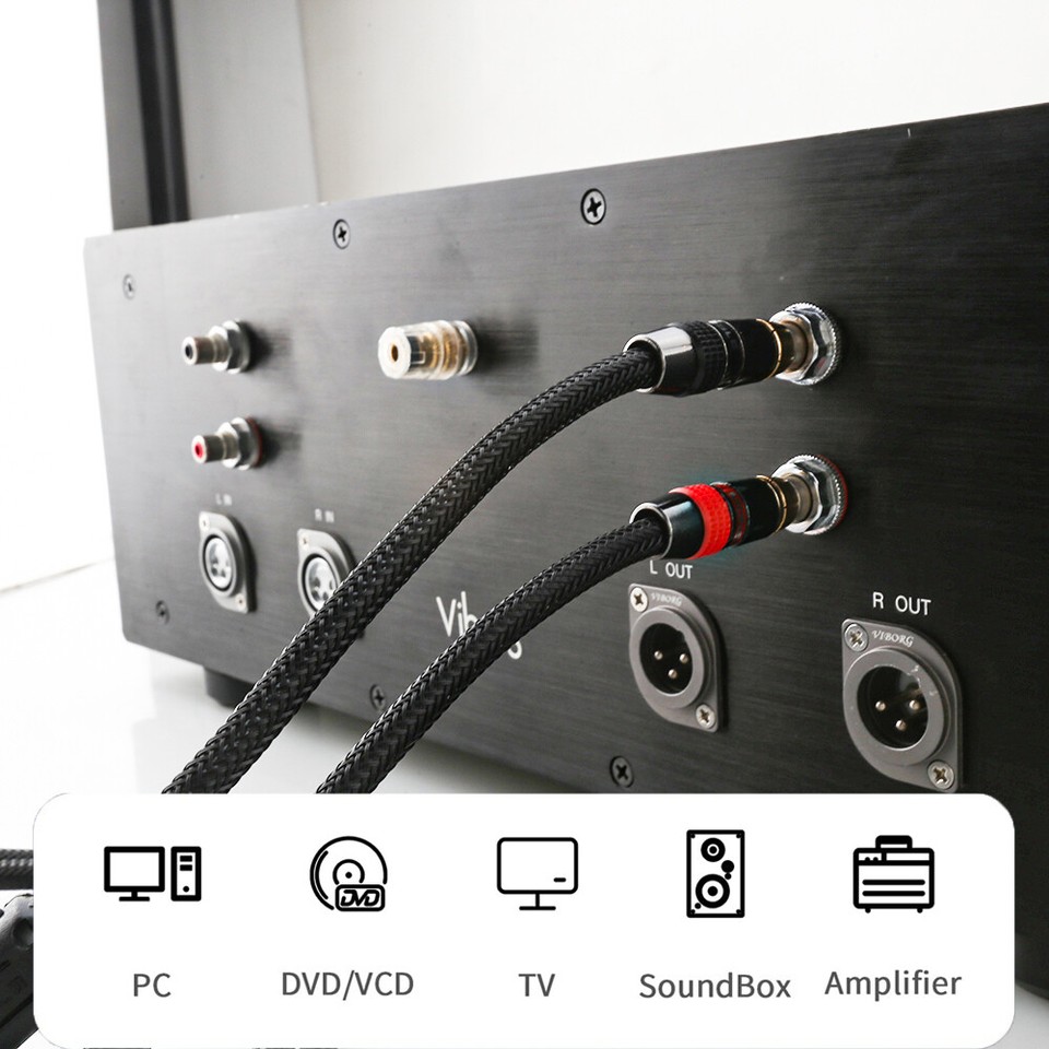 Pair RCA Cable OFC Copper Cord Gold Plated Plug HiFi Audio Interconnect ...