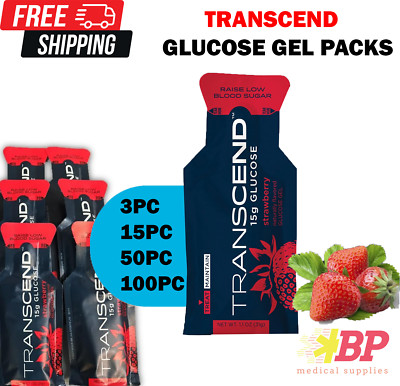Transcend Glucose Gel Packs for Diabetics - Strawberry 3/15/50/100 ...