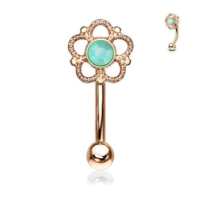 Eyebrow Piercing Rose Gold Plated Filigree Turquoise Flower | eBay