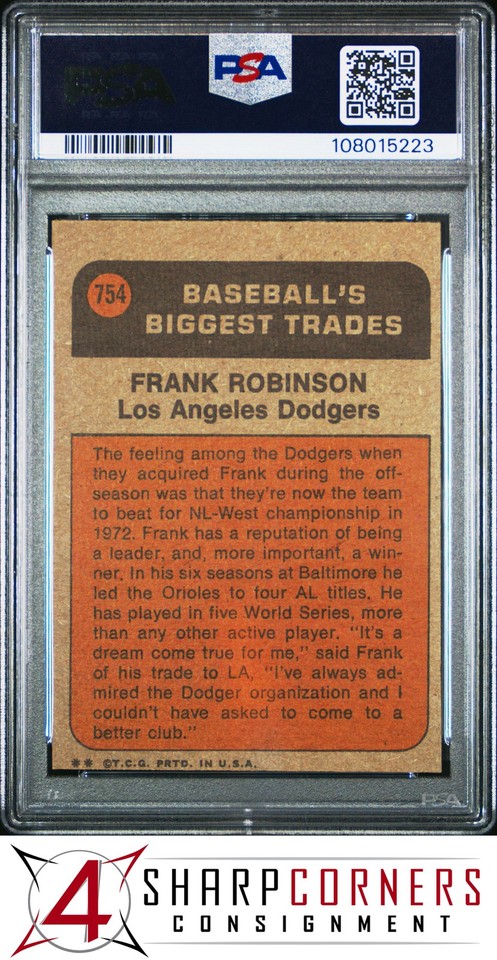 1972 TOPPS TRADED #754 FRANK ROBINSON DODGERS HOF PSA 8 | eBay