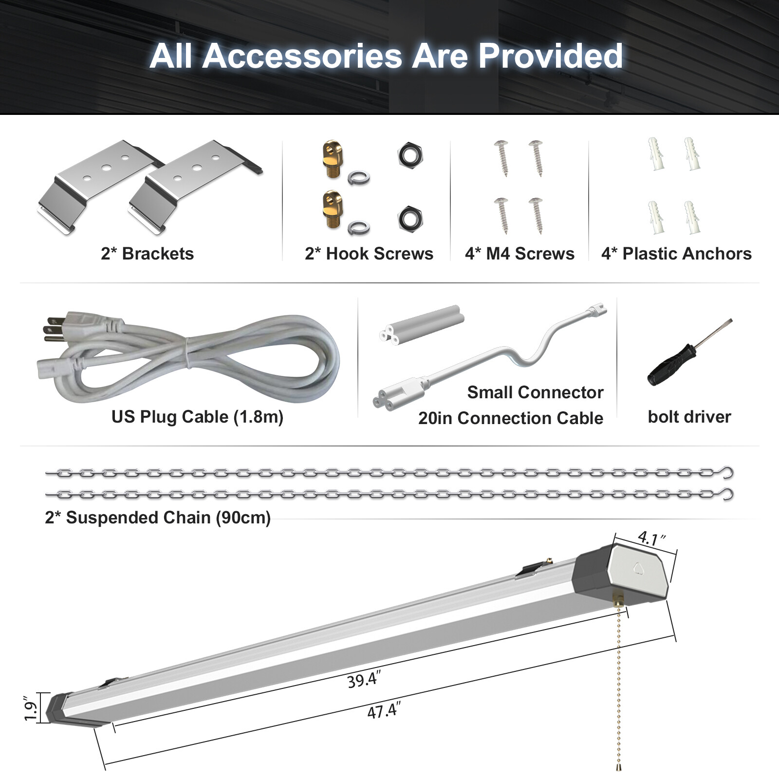 4-PACK 4FT Utility LED Shop Light 120W Linkable Ceiling Fixture 5000K ...