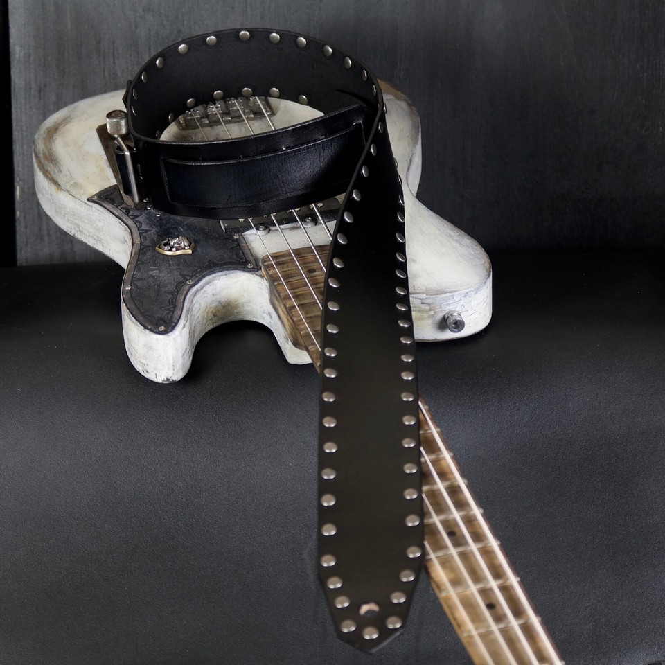 Premium Leather Guitar Strap. Studded. Metal Rock Style. BLACK | eBay