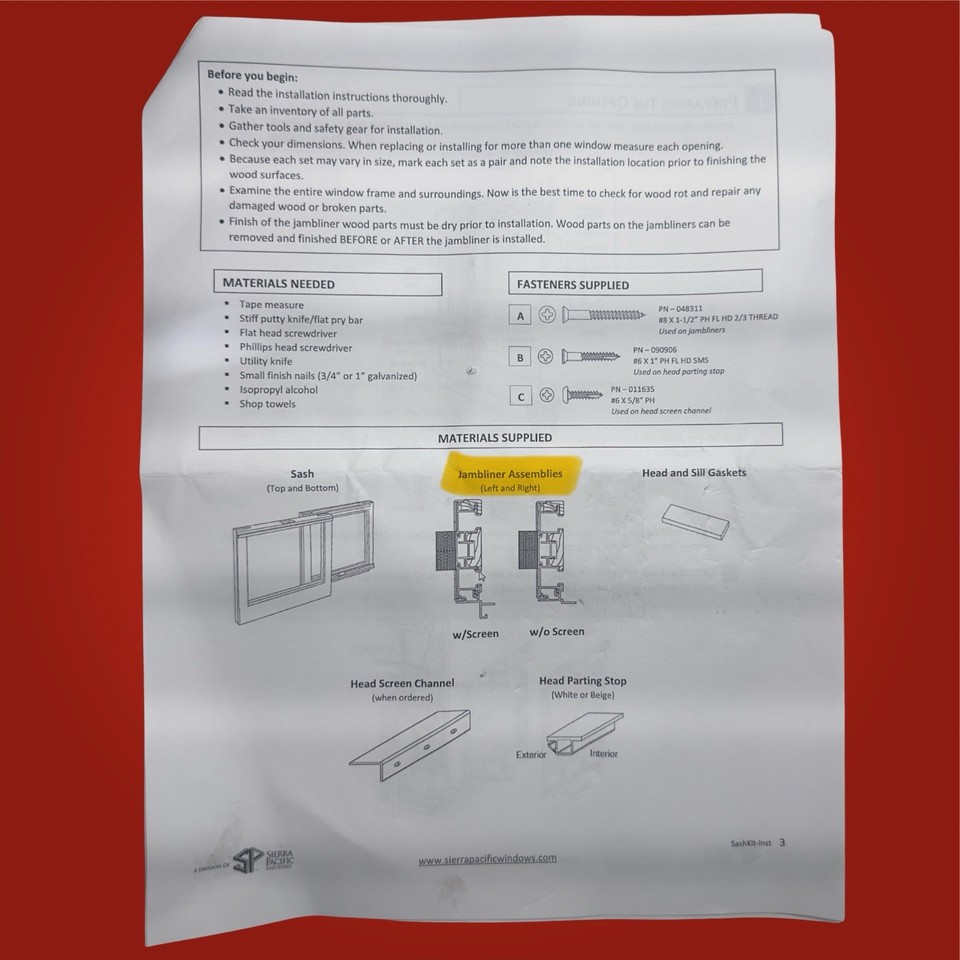Sierra Pacific Windows Jamb Liner Kit For Double Hung Sash Clad And ...