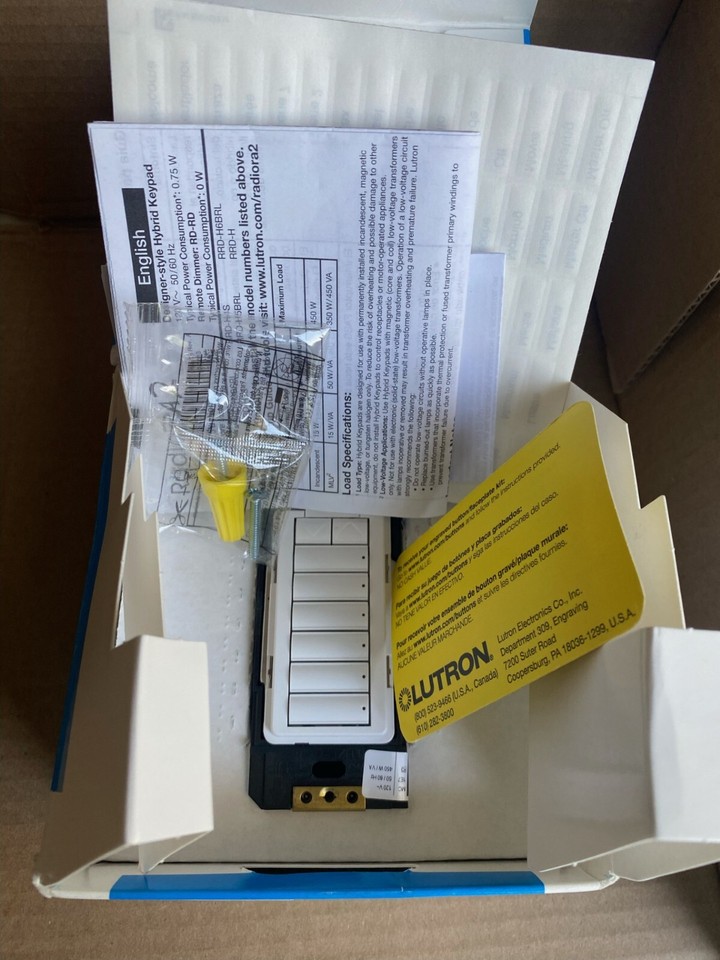 Lutron RRD-H6BRL-WH Hybrid 6 Button Keypad Radio RA2 NEW WHITE SHIPS ...
