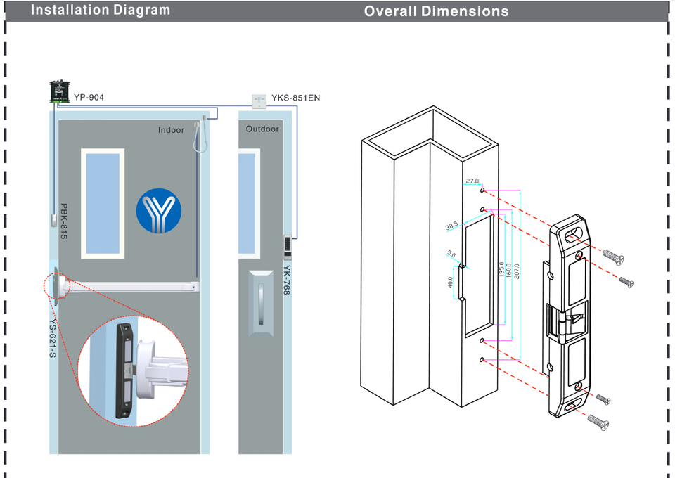 Electric Strike Push Rod Lock for Push Bar Exit Open Device Fire ...