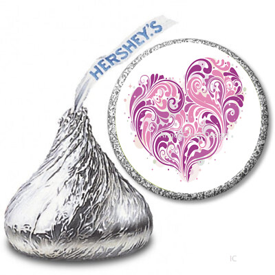 108 Filigree Purple Heart Candy Favors Hershey Kiss Stickers Candy ...