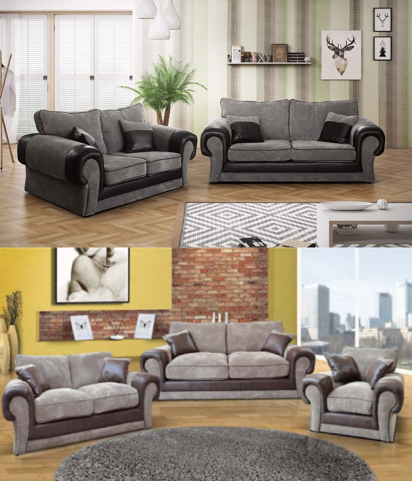 Tango Tangent Jumbo Cord Sofa Fabric Grey Black / Brown Fabric 2 / 3 ...