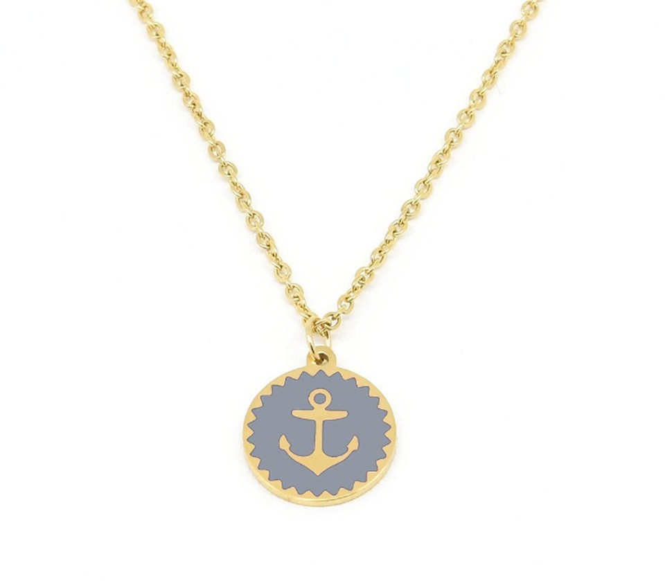 Women Gold Plated Titanium Stainless Steel Enamel Round Anchor necklace ...