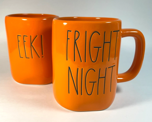 HALLOWEEN Rae Dunn Fright Night+EEK! 2 Orange Mugs Artisan Collection ...
