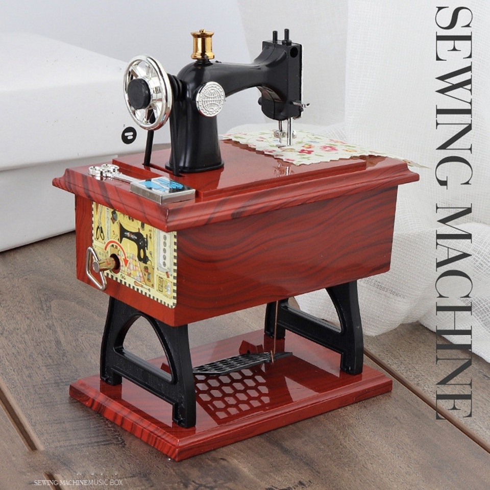 Plastic Sewing Machine Music Box Hand Crank Vintage Music Boxes ...