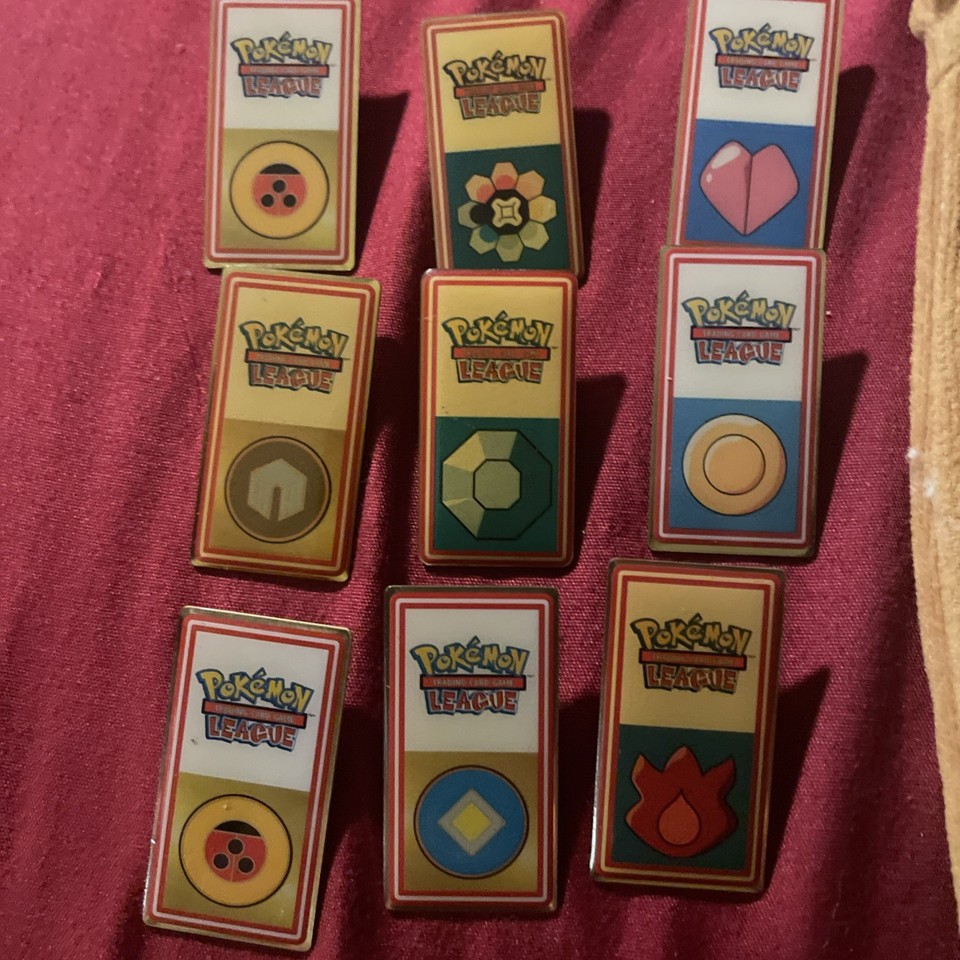 Pokemon League TCG Metal Trainer Badges Pins Lot Kanto Johto 9pins ...
