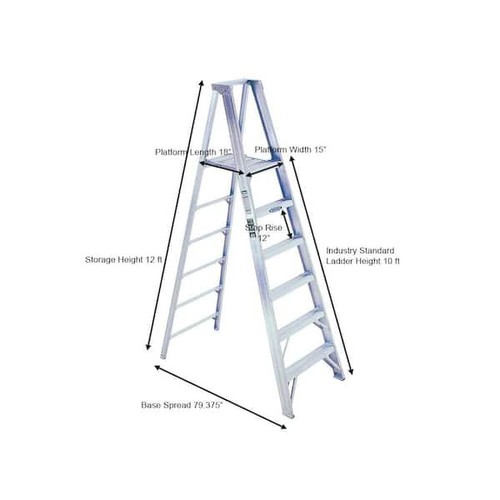 10 ft. Aluminum Platform Step Ladder (16 ft. Reach Height) with 300 lb ...