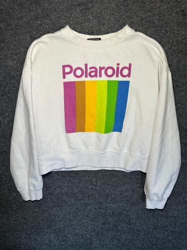 Polaroid Womens Long Sleeve Crop Crewneck Graphic Print Sweater White ...