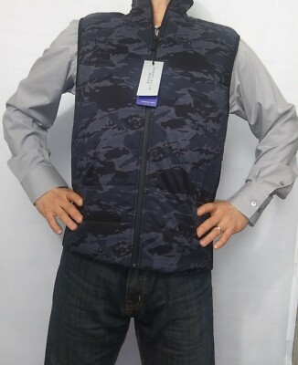 MWT Men's Perry Ellis Portfolio CAMO BLUE Quilted/Outerwear Zip Vest M ...