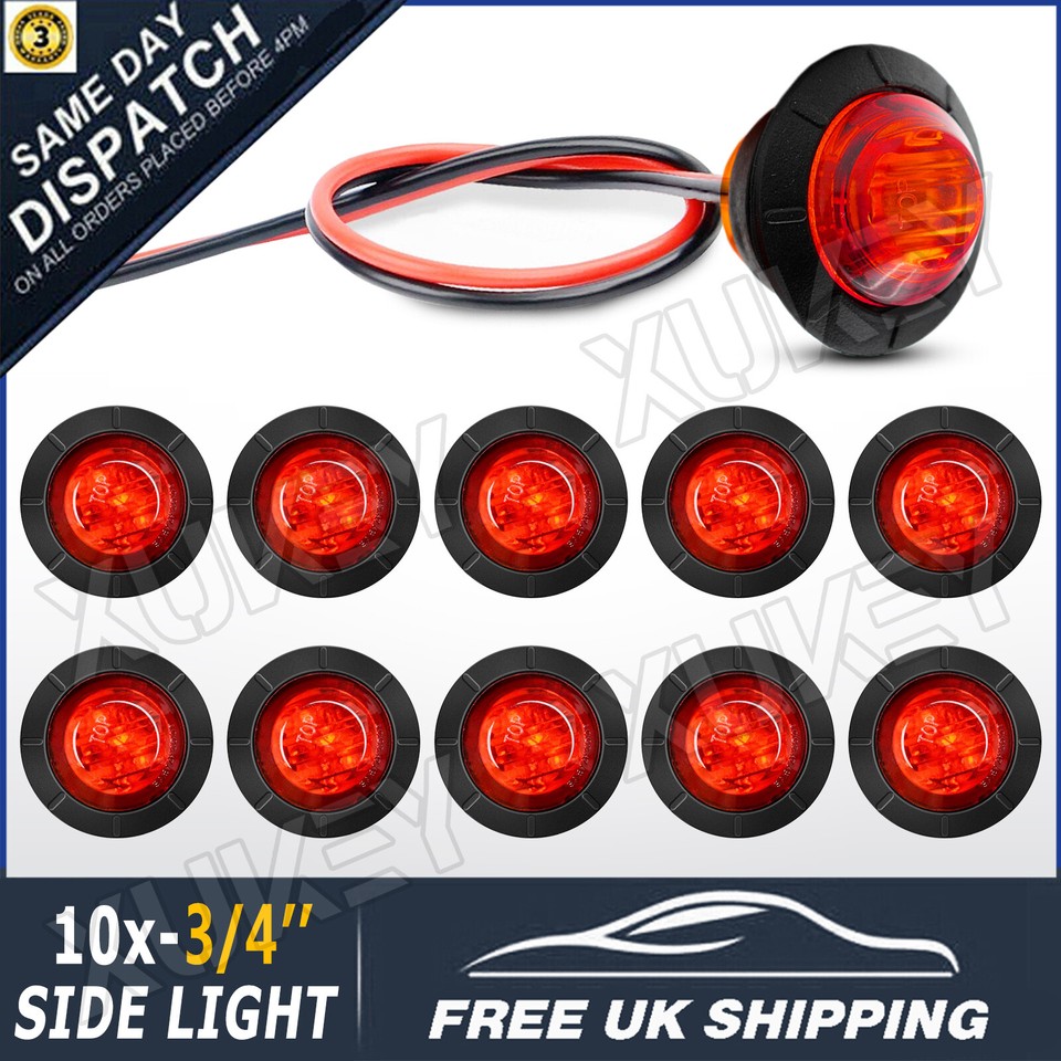 Round 12v-24v Red Led Side Tail Rear Marker Lamp Lights Truck Cab Lorry ...