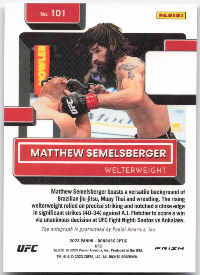 2023 Donruss Optic UFC #101 Matthew Semelsberger Signatures Holo | eBay